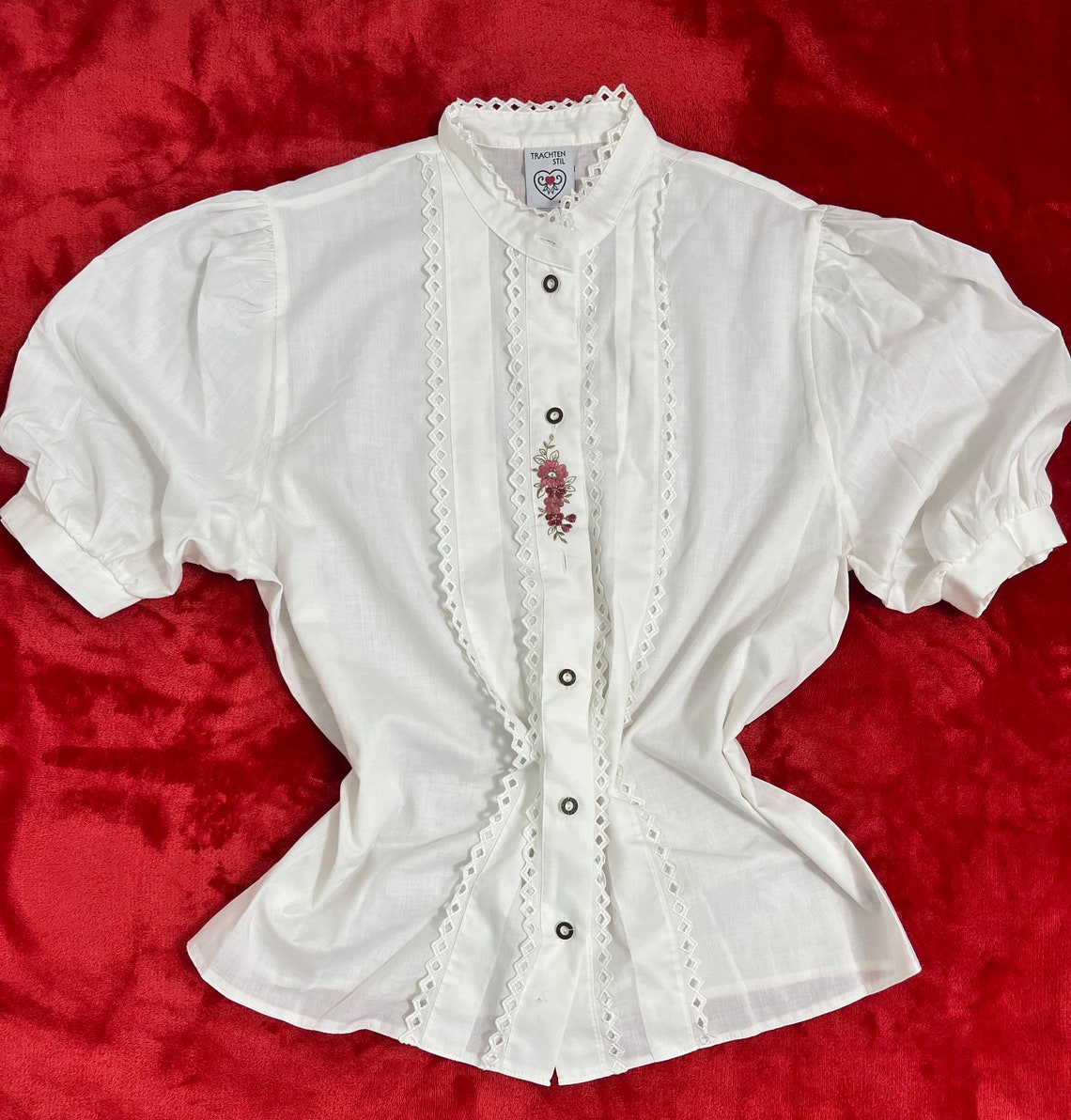 Embroidered Dirndl Blouse, German Oktoberfest Top, Mutton Sleeve Shirt ...