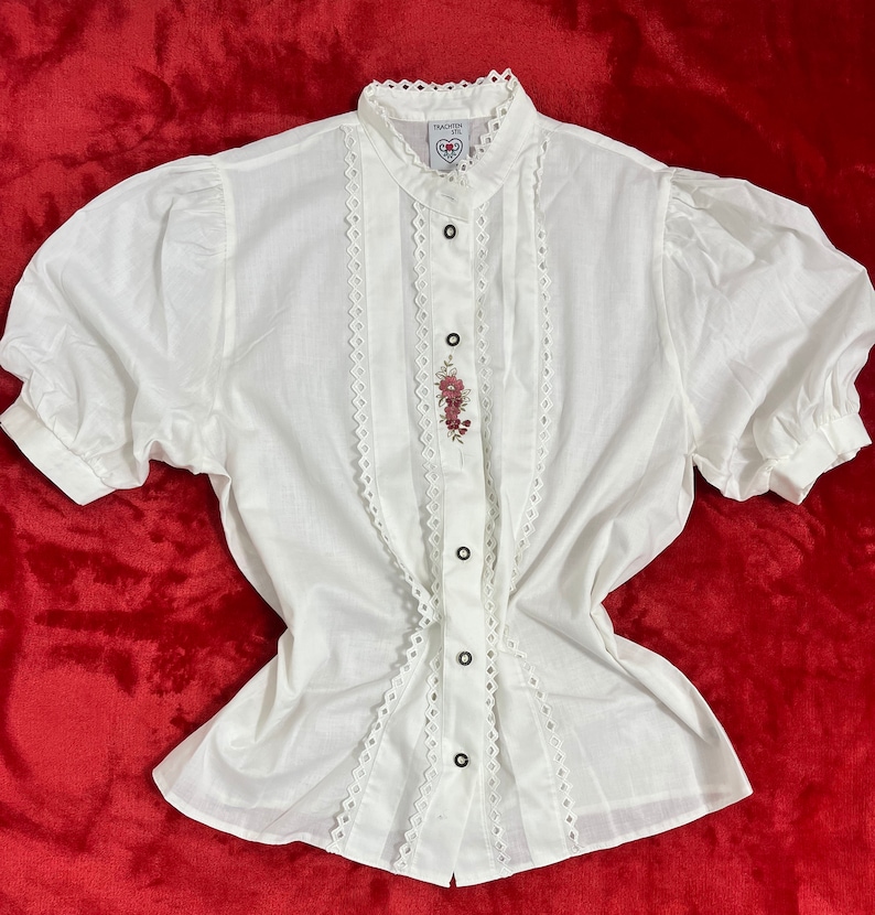 Embroidered Dirndl Blouse, German Oktoberfest Top, Mutton Sleeve Shirt ...