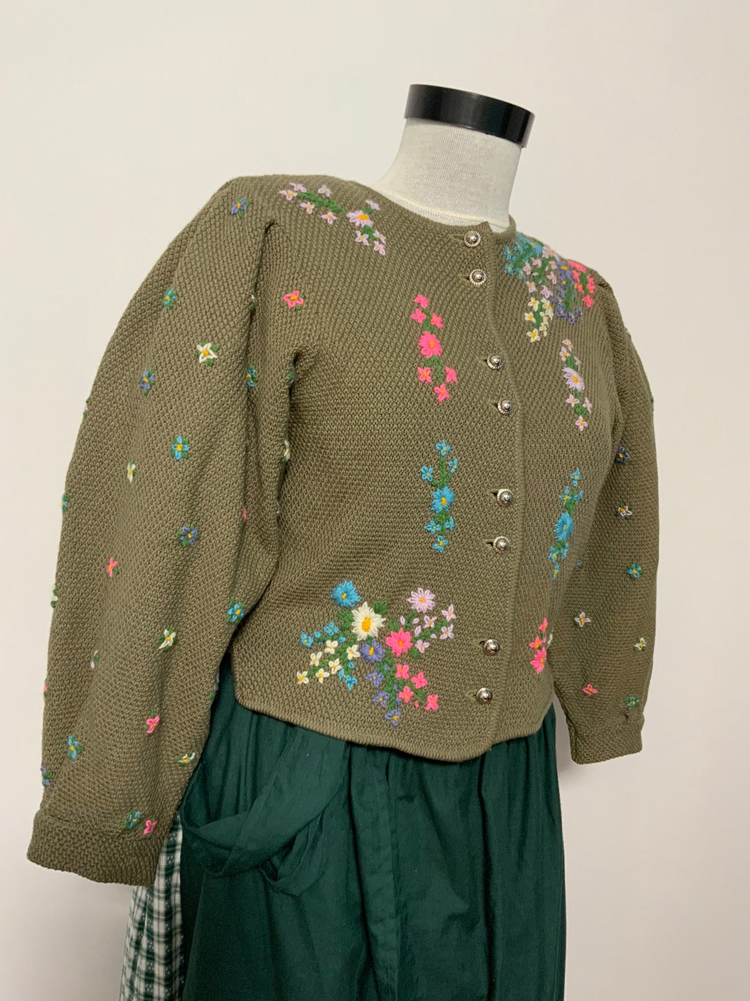 Tyrolean Knit Sweater, Fine Wool Sweater, Olive Sweater, Bavarian ...