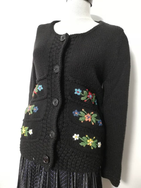 Tyrolean sweater, hand embroidery flowers, Austrian … - Gem
