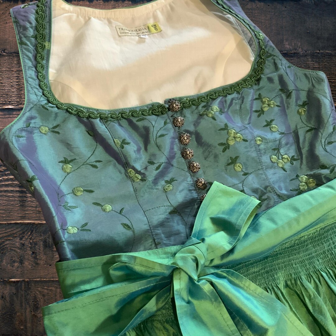 Tyrolean Vintage Dirndl Dress, Green Blue Black Dirndl, Apron Trachten ...
