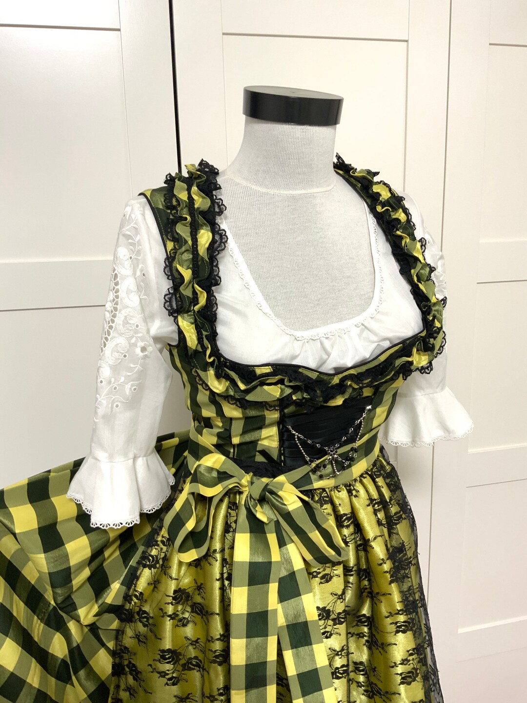 Vintage Yellow Checkered Dirndl Dress, German Oktoberfest Costume, Size ...