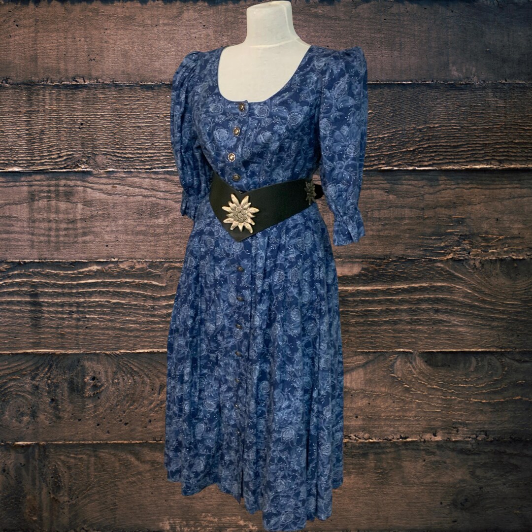 Vintage Blue Dirndl Dress, Trachten Prairie Oktoberfest Fashion, German ...