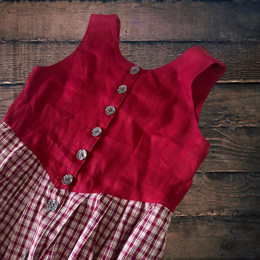 Gorgeous Vintage Check Print Red White Dress, Dirndl, Trachten, Prairie ...
