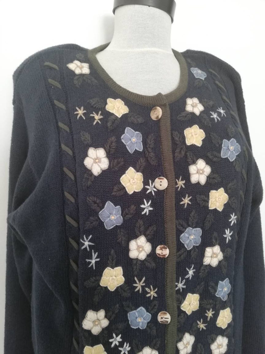 Handmade Tyrolean Cardigan, Embroidered Floral Folk Sweater - Etsy