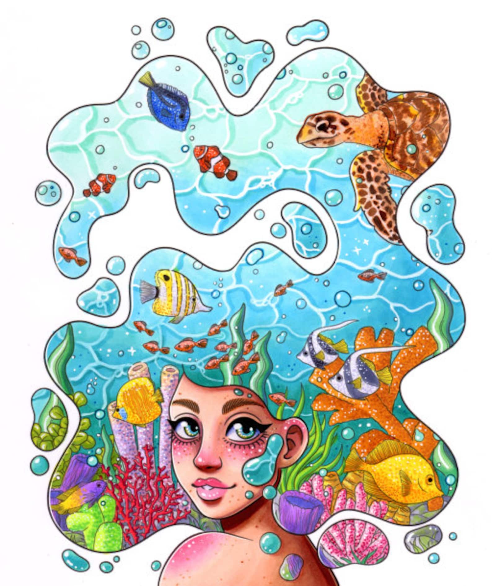 Oceanic Hair [digital Coloring Page] - Etsy