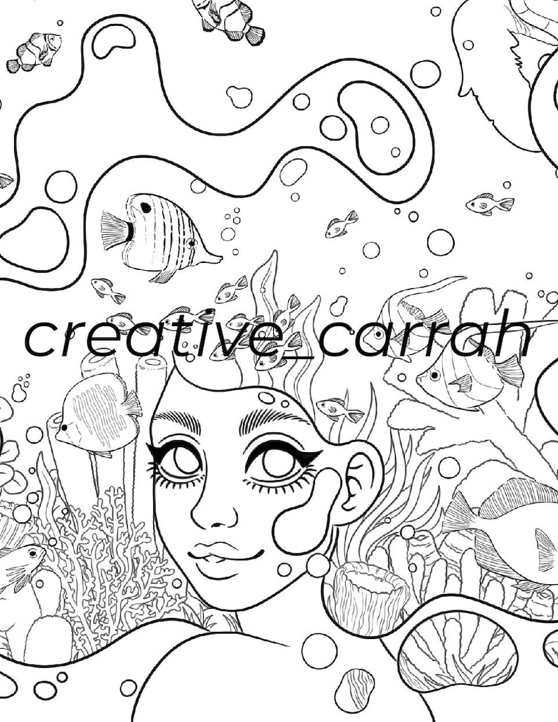 Oceanic Hair [digital Coloring Page] - Etsy