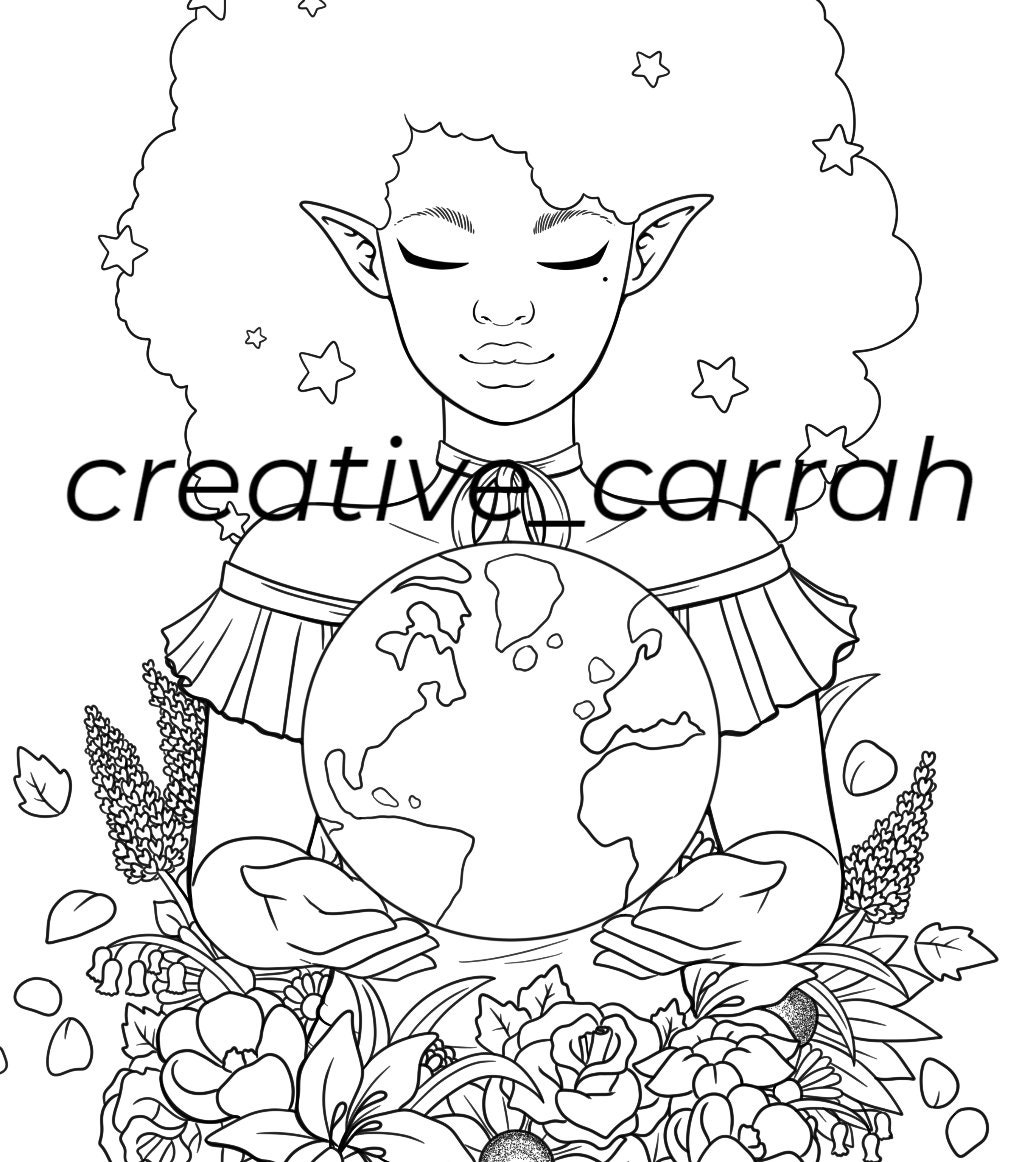 Mother Earth [digital Coloring Page] - Etsy
