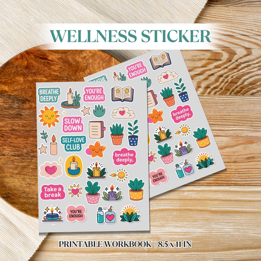Printable Wellness Sticker Sheet | Doodle Sticker | 15 Pastel Doodle ...