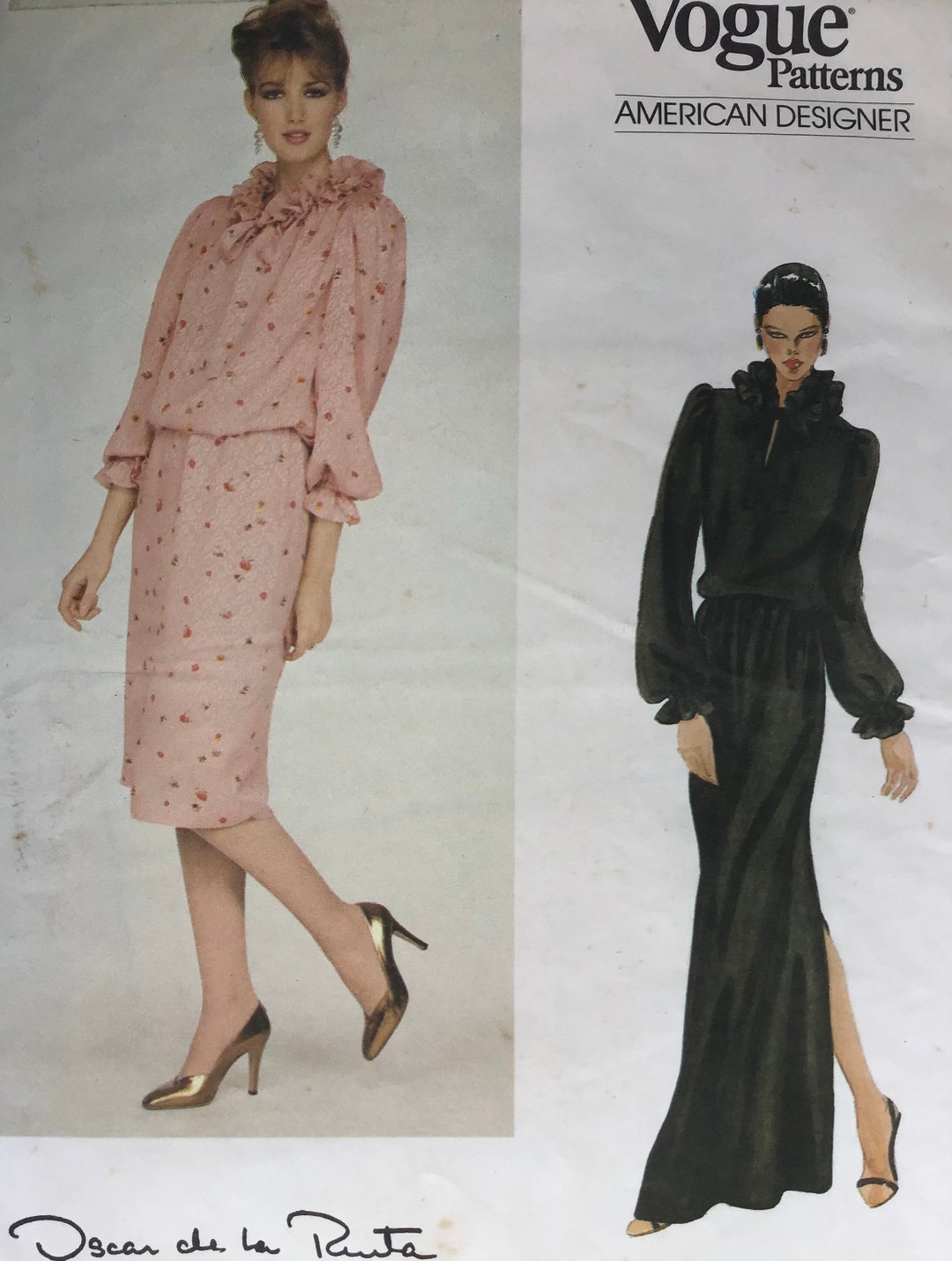 Vogue American Designer Oscar De La Renta Top W/double Neckline Ruffle ...