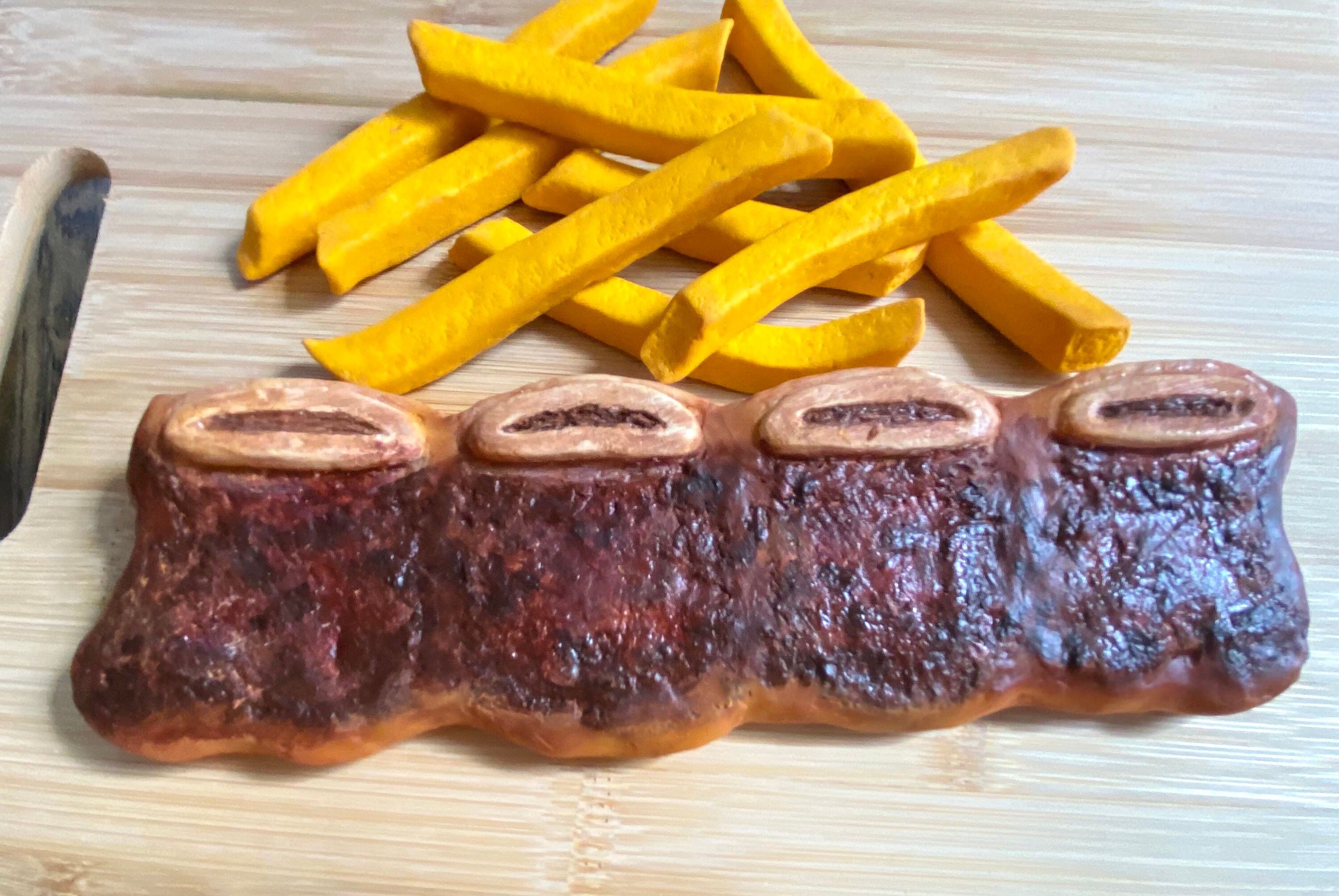 Beef Short Ribs With French Fries on Wooden Board • Short Ribs ...