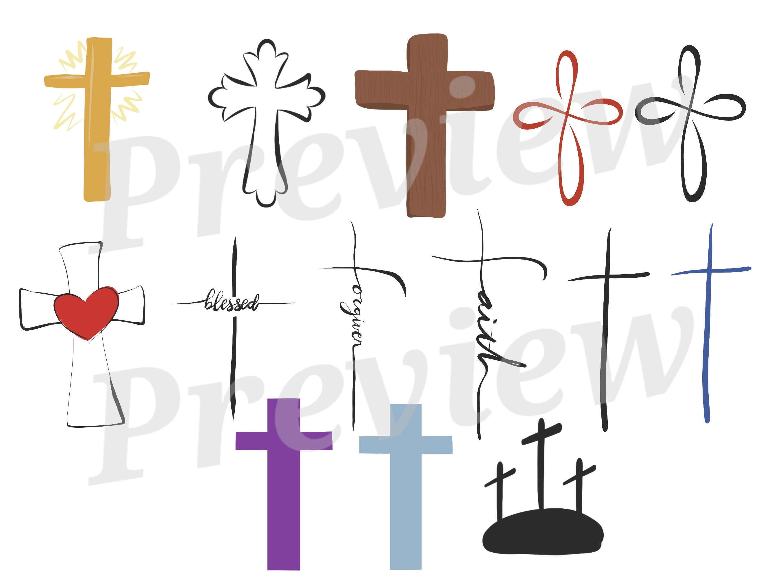 Doodle Crosses clipart / Cross digital images/ instant | Etsy