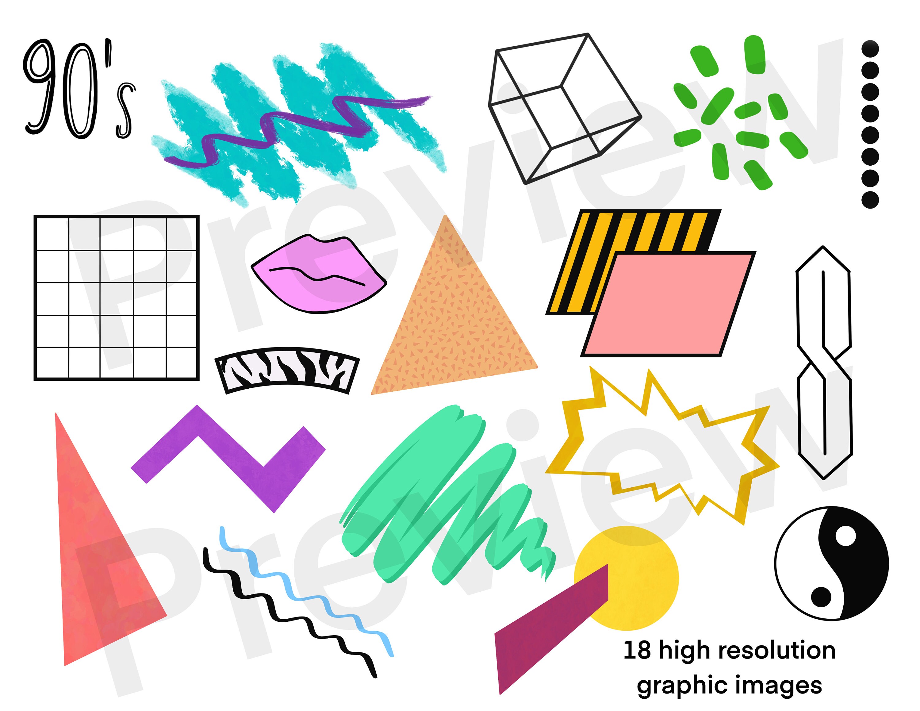 90's Design Elements Clipart / 1990s Nostalgia Abstract Shapes ...