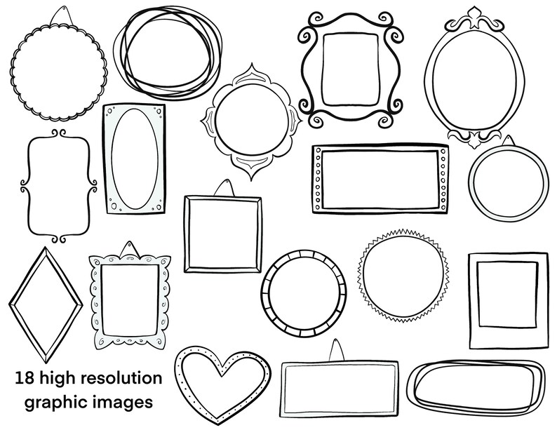 Frames Clipart / Doodle Black and White Simple Frames / Instant ...