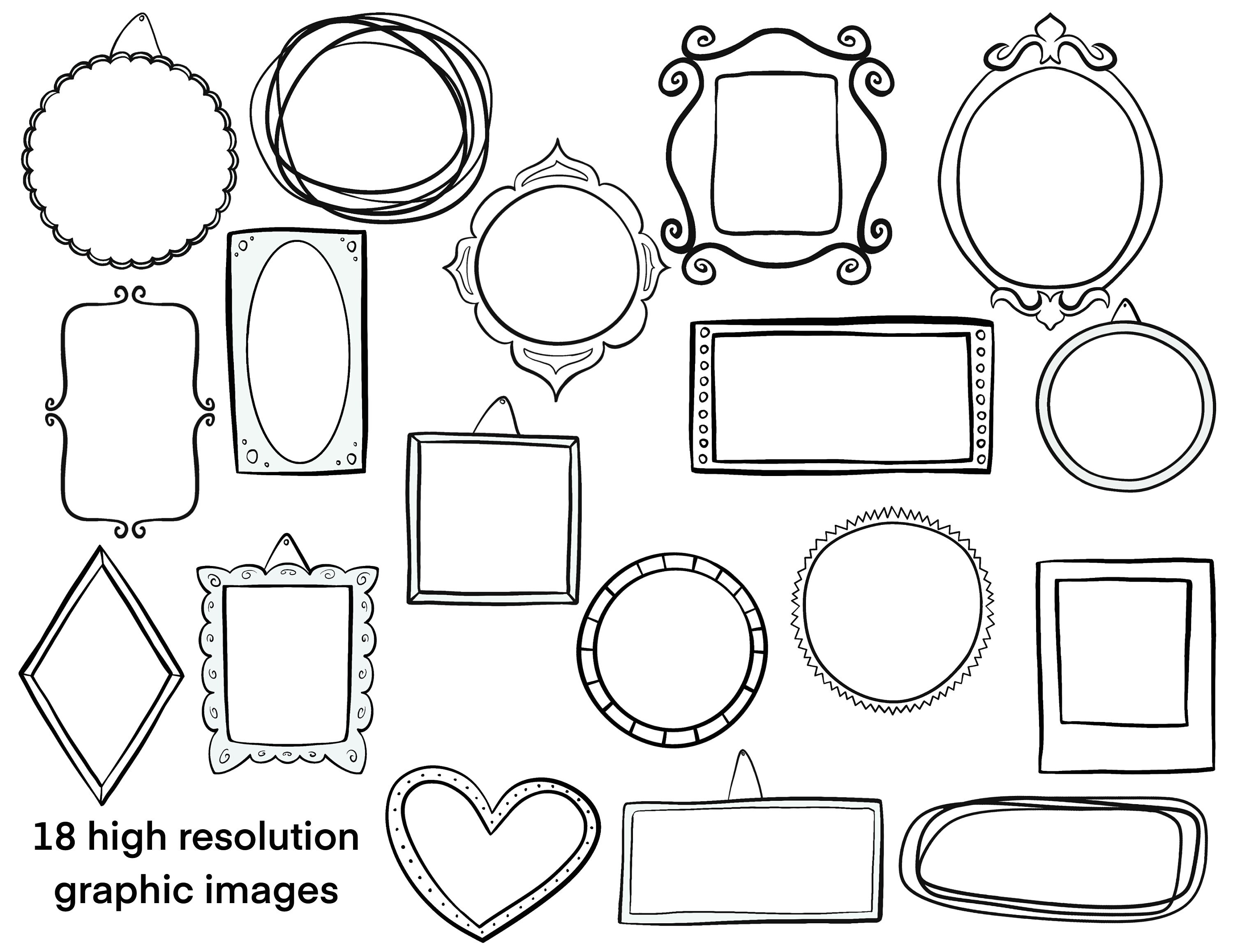 Frames Clipart / Doodle Black and White Simple Frames / Instant ...