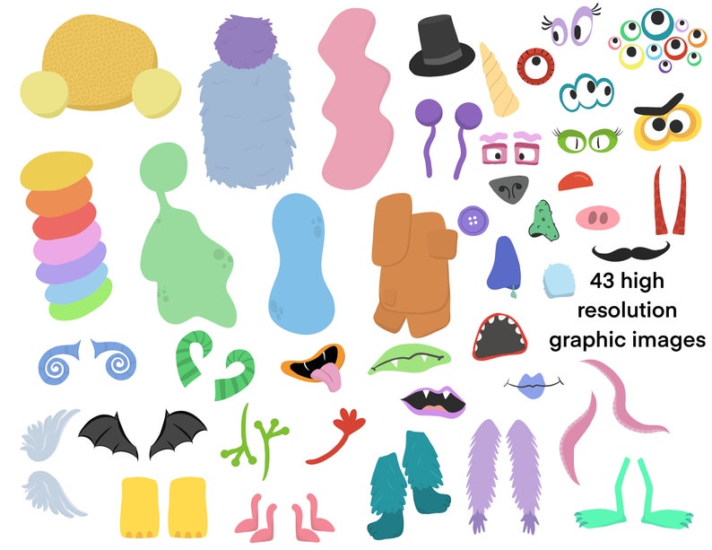 Build a Monster Clip Art / Monster Parts Graphic Elements / Instant ...