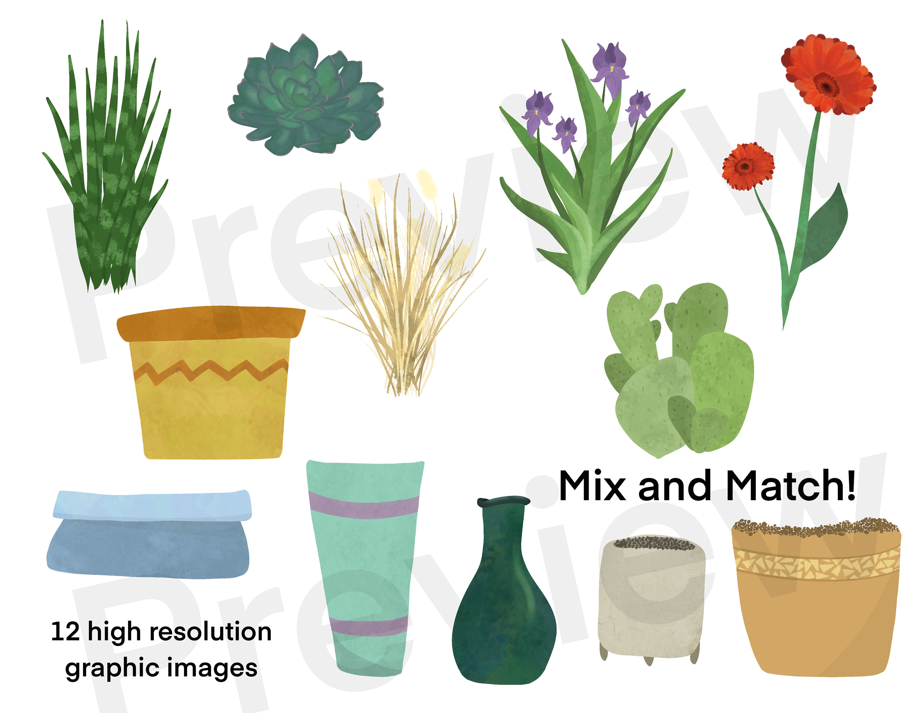 Pots and Plants Clipart / Plant Graphic Elements / Instant Download - Etsy