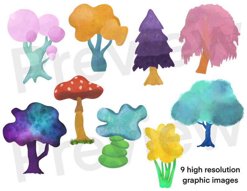 Fantasy Trees Clipart / Colorful Trees Graphic Images Instant Download ...