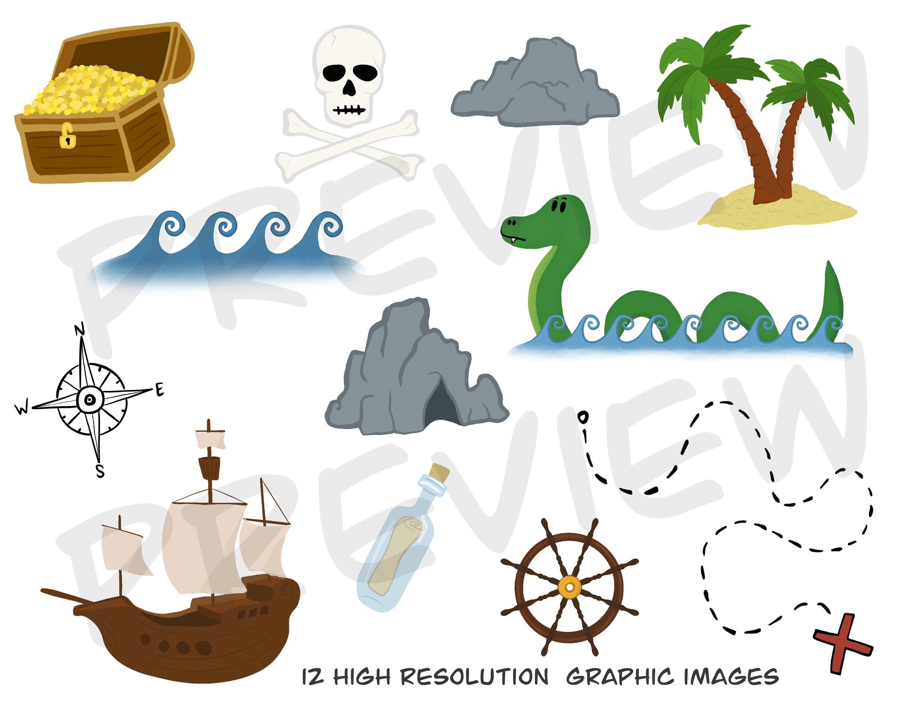 Treasure Map Clipart / Pirate Graphics / Instant Download - Etsy