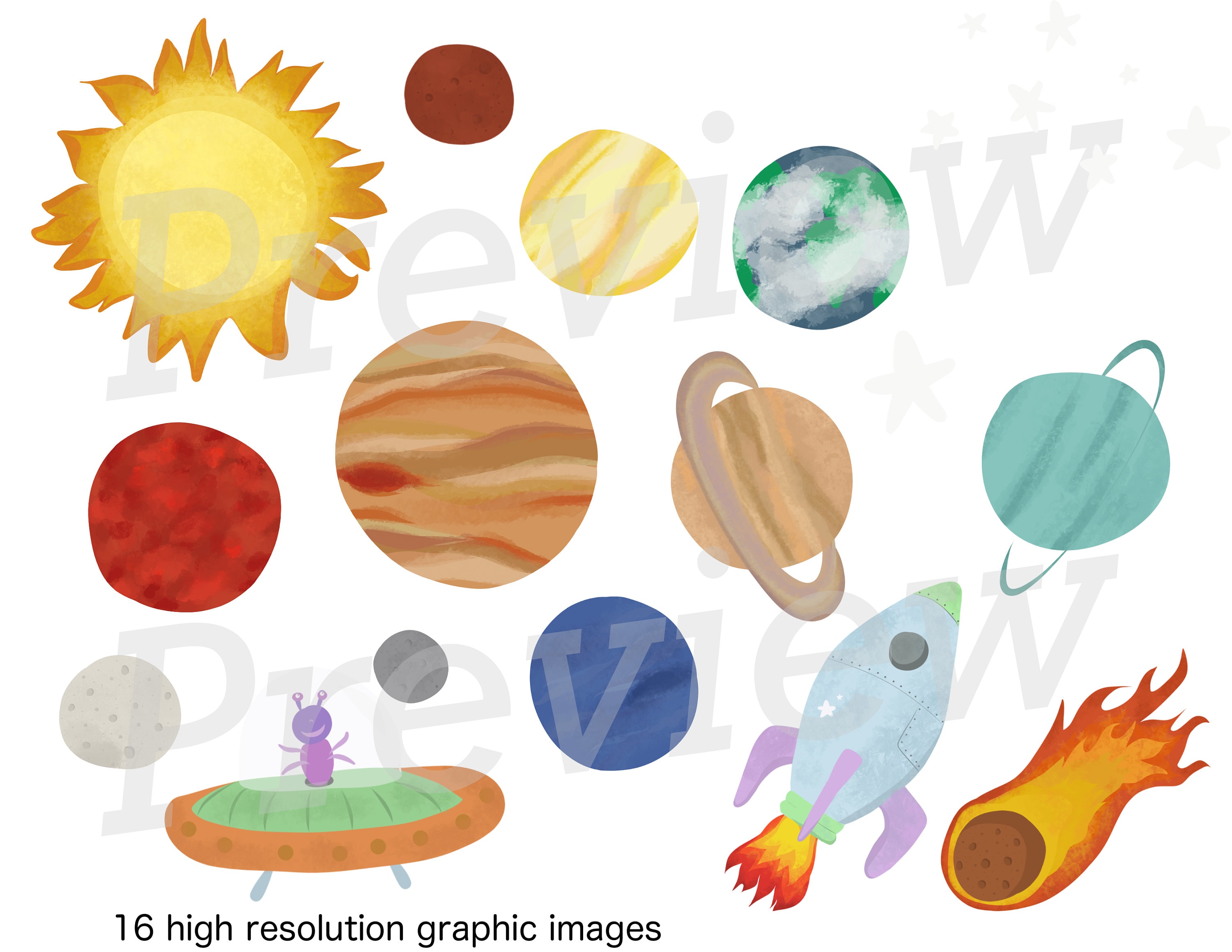 Space Clipart Set / Planets Digital Images / Instant Download - Etsy