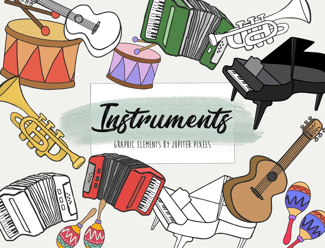 Musical Instruments Clipart / Colored and Black and White / Instant ...