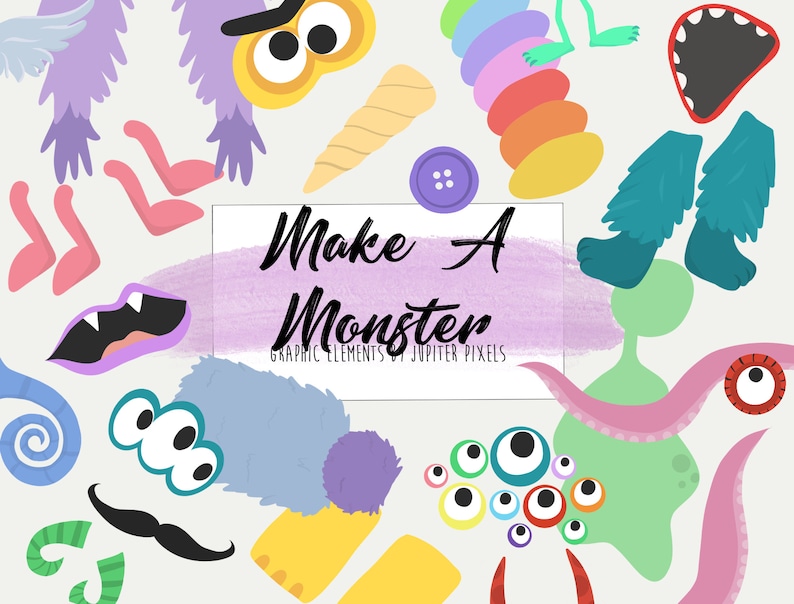 Build a Monster Clip Art / Monster Parts Graphic Elements / Instant ...