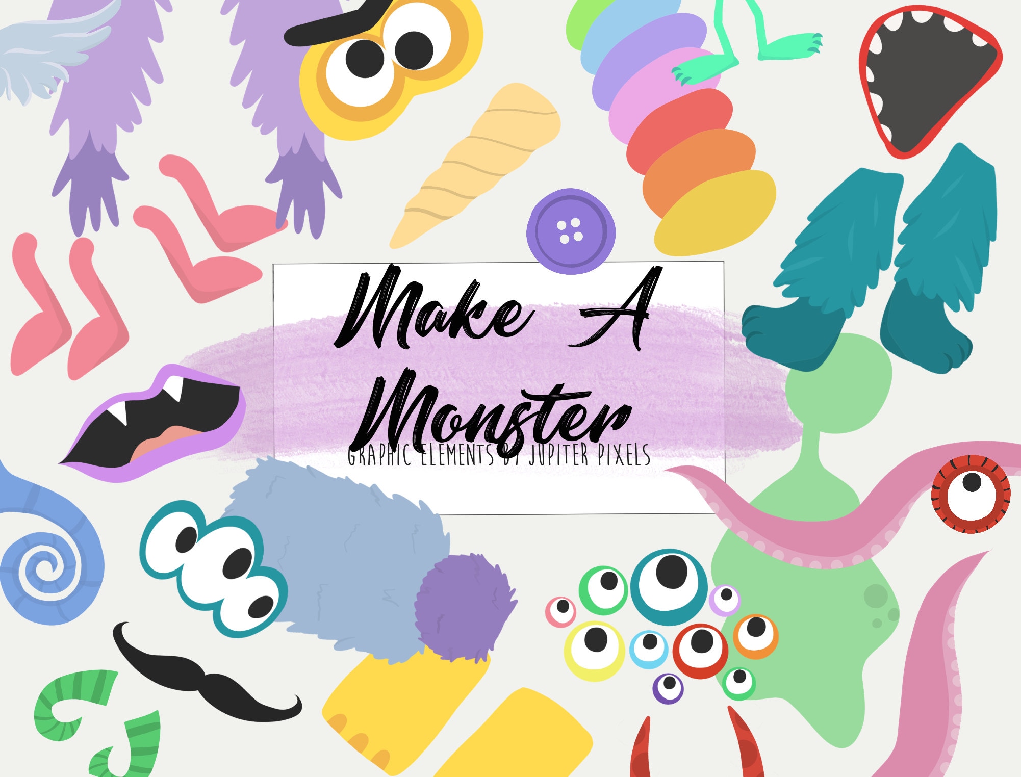 Build a Monster Clip Art / Monster Parts Graphic Elements / Instant ...
