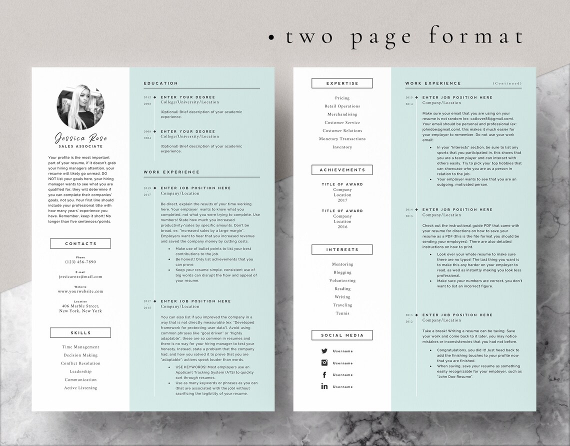 4 Page Resume Template Cover Letter and References Template for MS Word ...