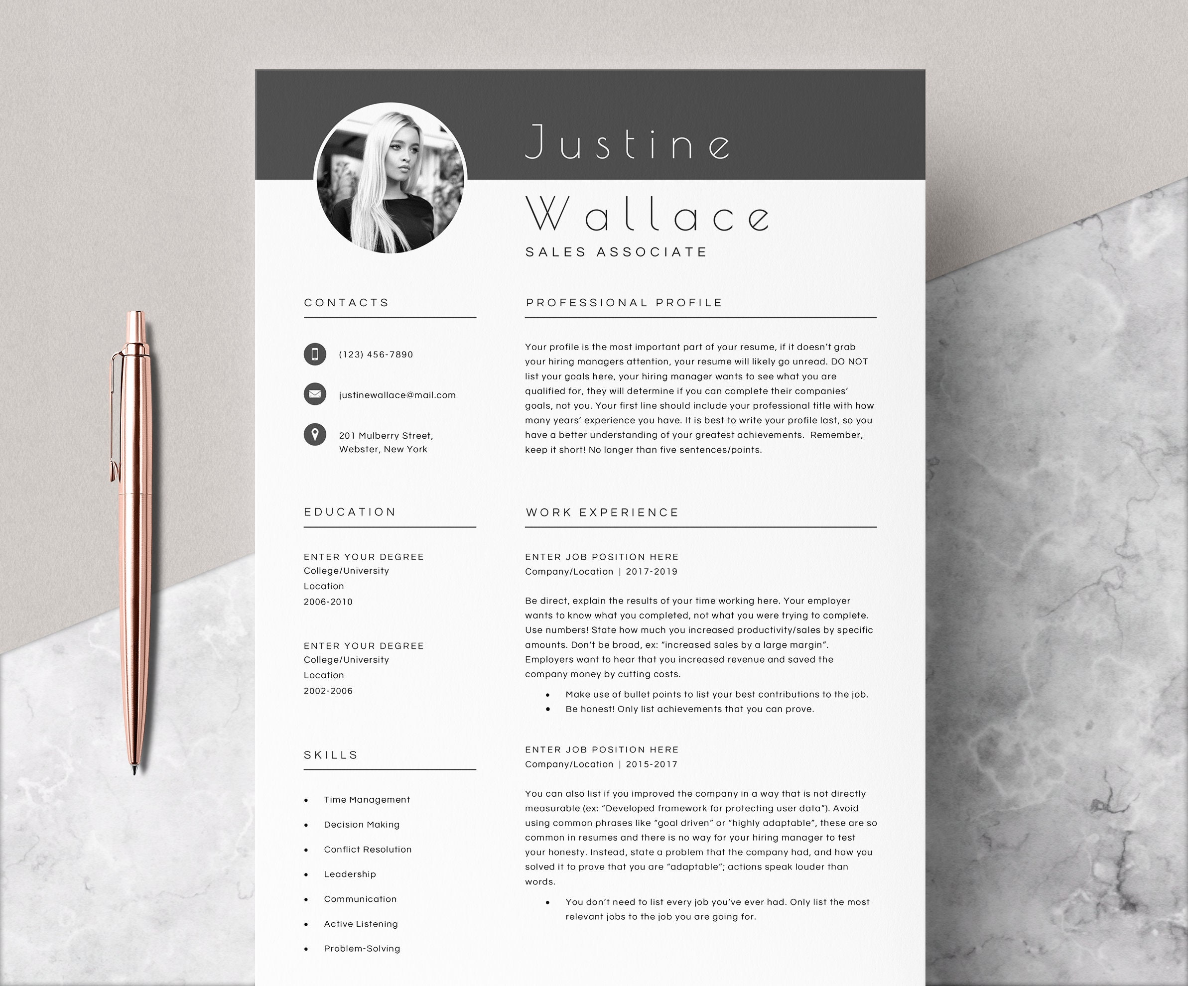 4 Page Resume Template Cover Letter and References Template for MS Word ...