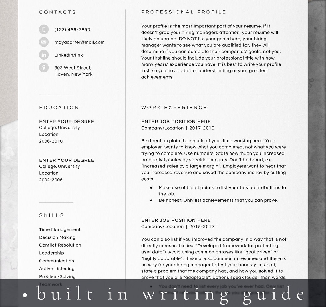 4 Page Resume Template Cover Letter and References Template for MS Word ...