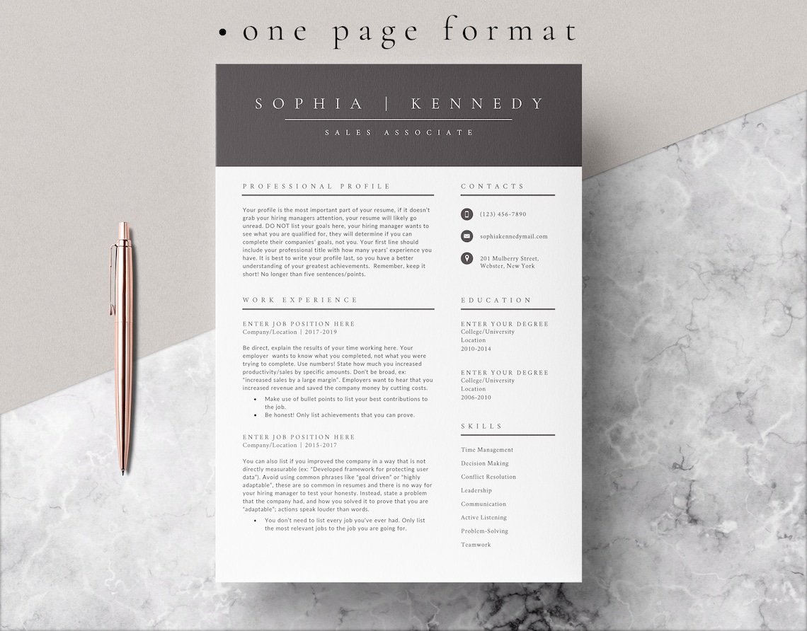 4 page Resume Template Cover Letter and References Template | Etsy