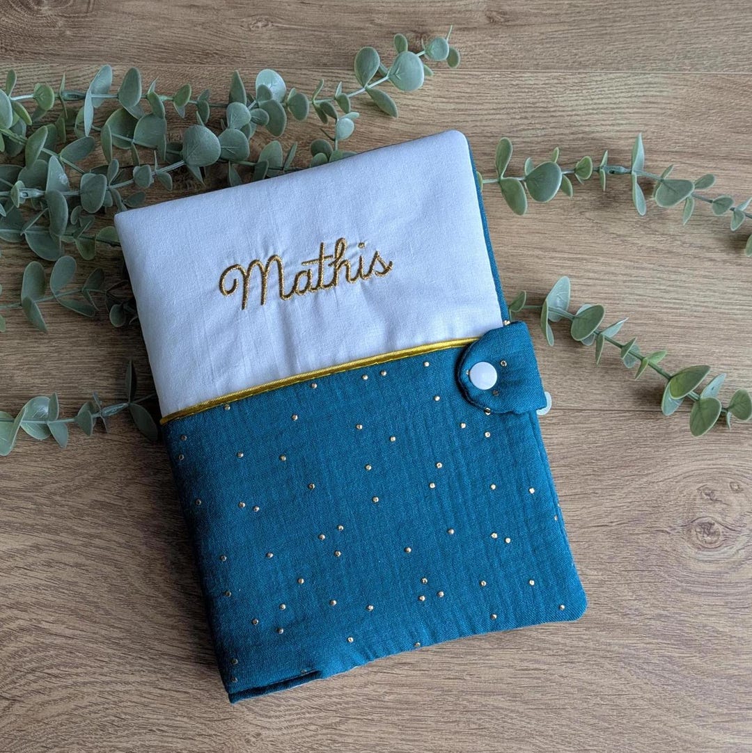 Personalized Health Record Book Cover, Peacock Blue Double Gauze Book ...