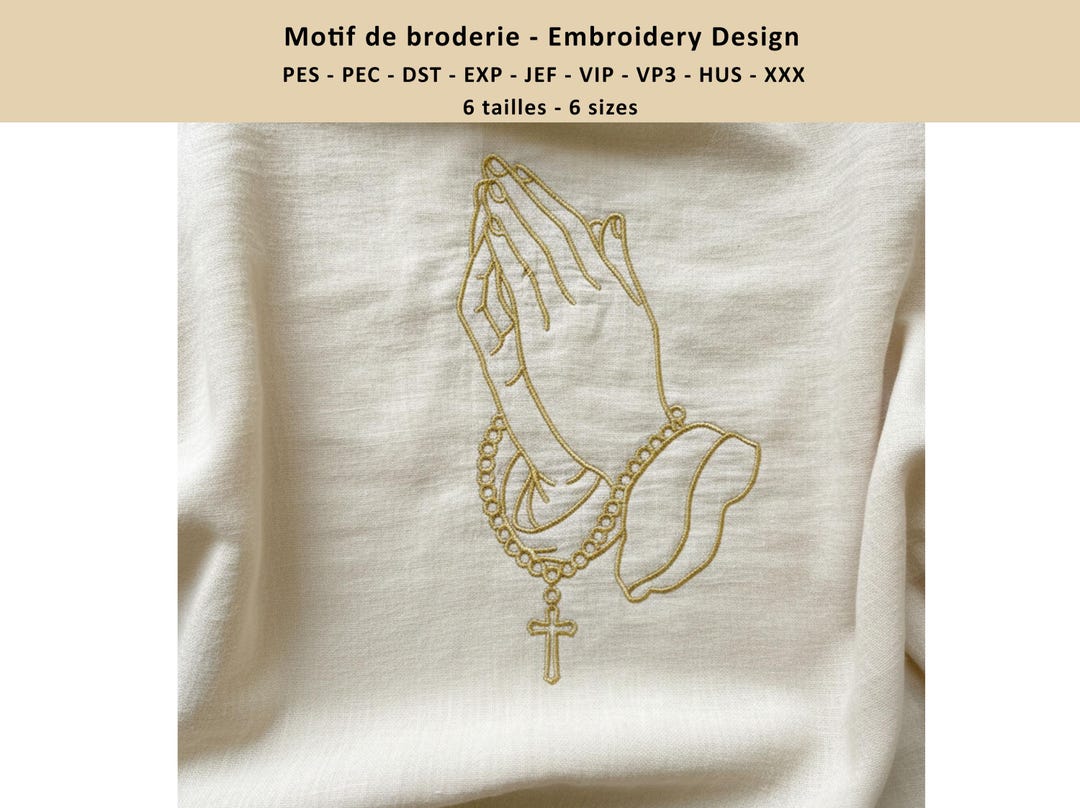 Machine Embroidery Design: Praying Hands Rosary, Christian Religious ...