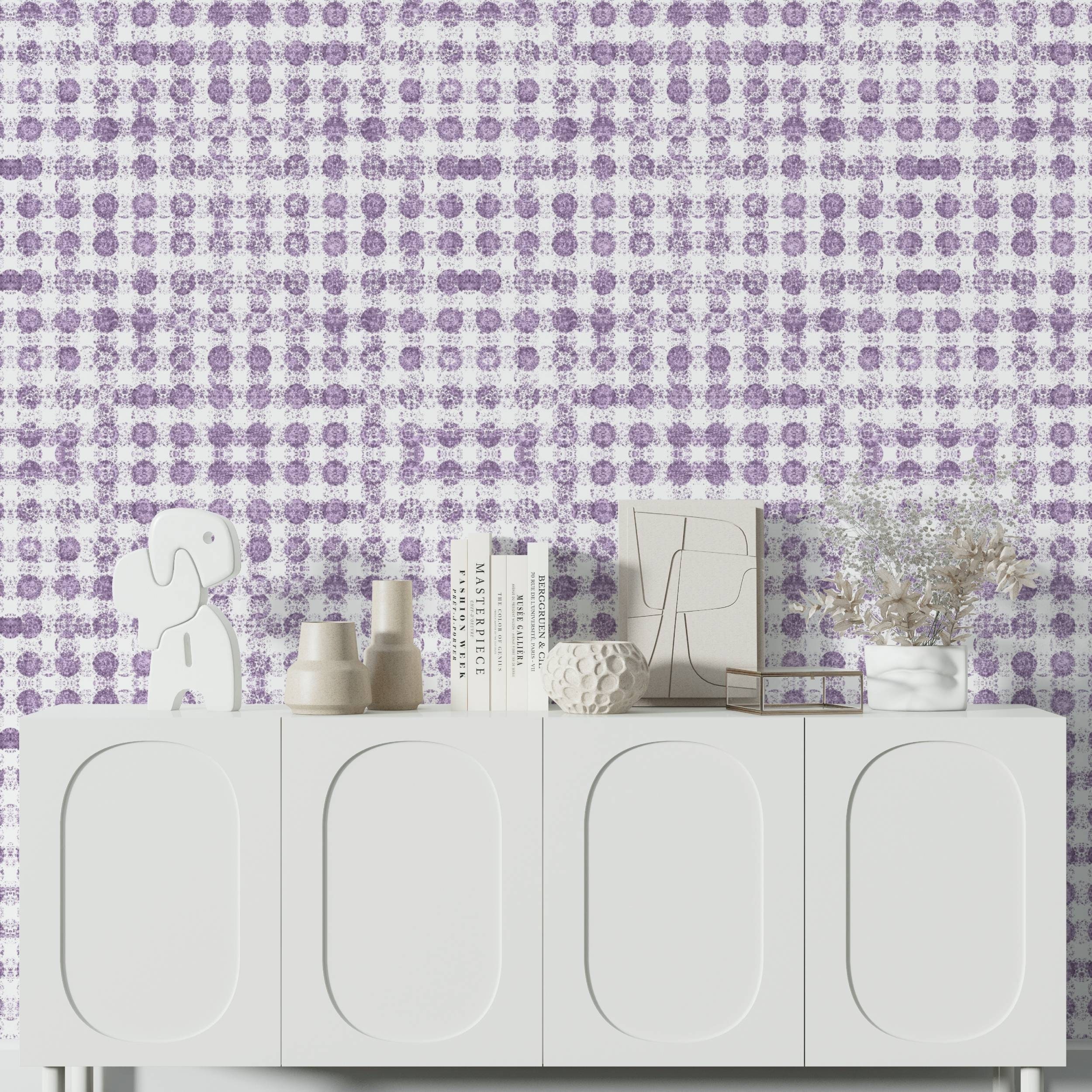 Amelia French Country Peel and Stick Wallpaper Purple Polka Dots Water ...