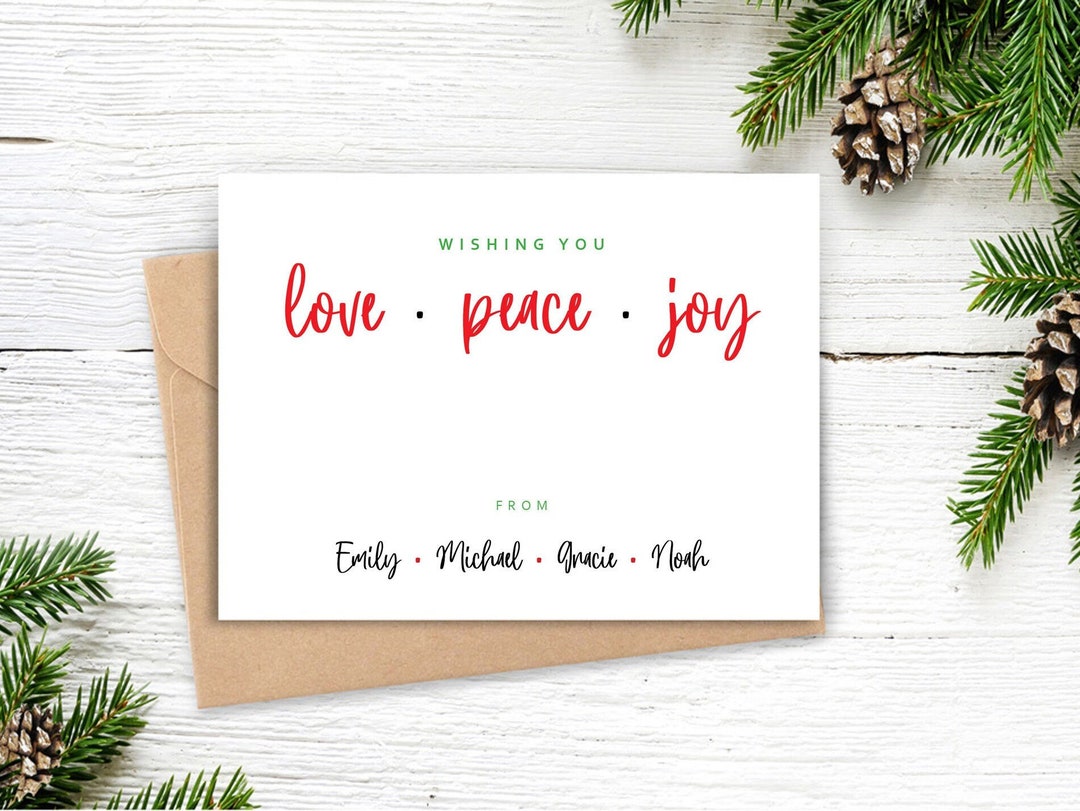 Personalized Christmas Card With Family Names Love Peace Joy Custom ...