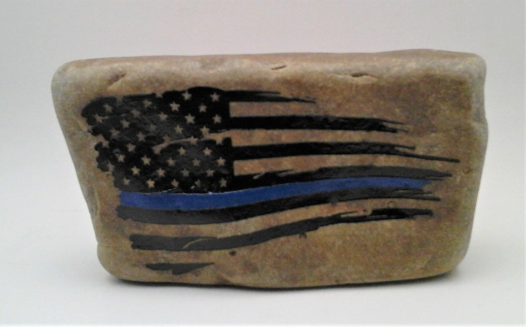 Rock Engraved Thin Blue Line - Etsy