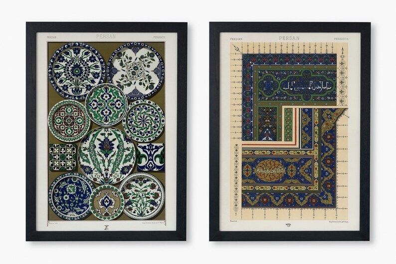 Set of 9, Persian Pattern Poster, POLYCHROME ORNAMENTS, Antique ...