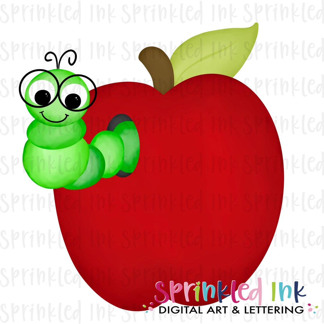 Watercolor PNG BOYS School Bookworm in Apple Digital Download - Etsy