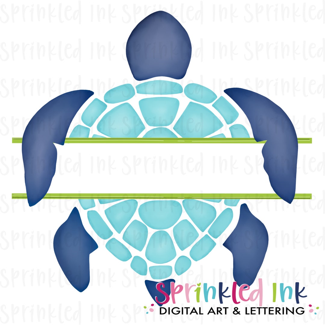 Watercolor PNG Split Name Plate blue Sea Turtle Download File - Etsy
