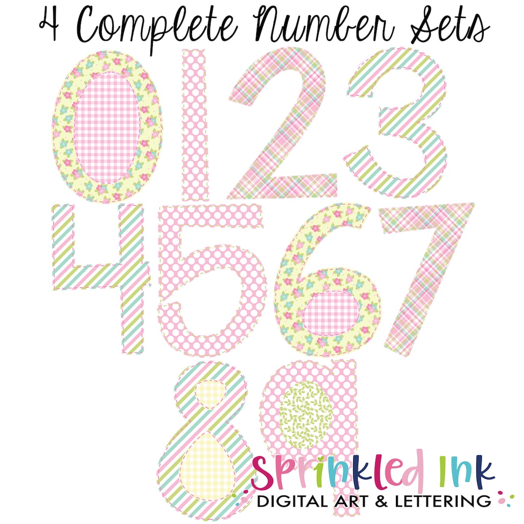 Watercolor PNG Spring Floral Faux Applique Number Set Digital Download ...