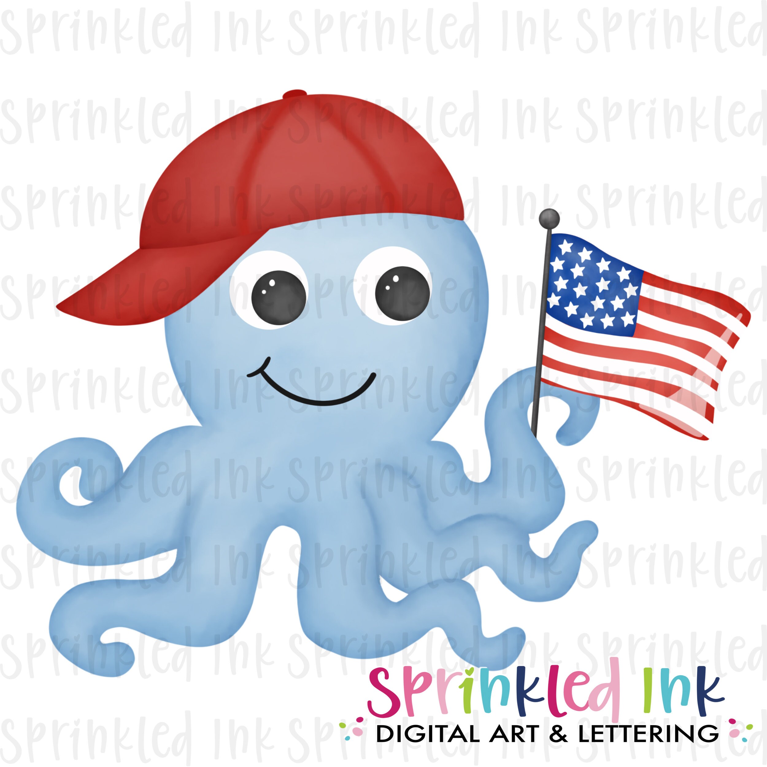 Watercolor PNG Patriotic Octopus Boy with Flag Download File | Etsy