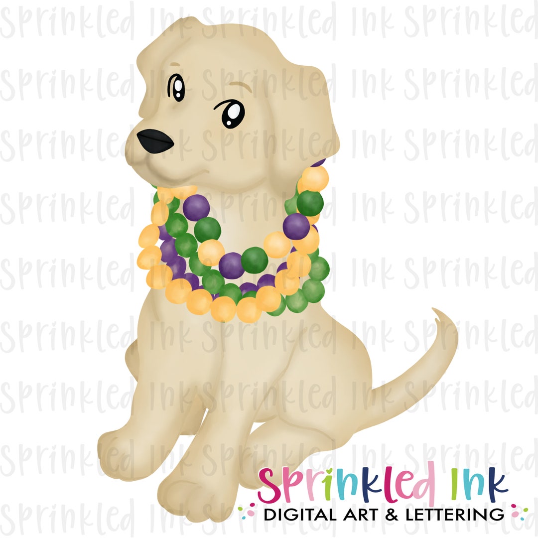 Watercolor PNG Mardi Gras Lab With Beads Download File - Etsy