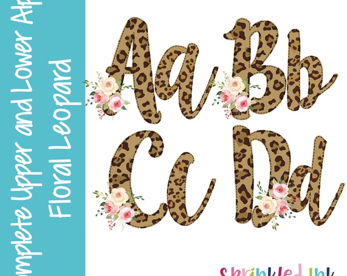 Watercolor PNG Leopard Floral Faux Applique Alpha Set Digital Download ...