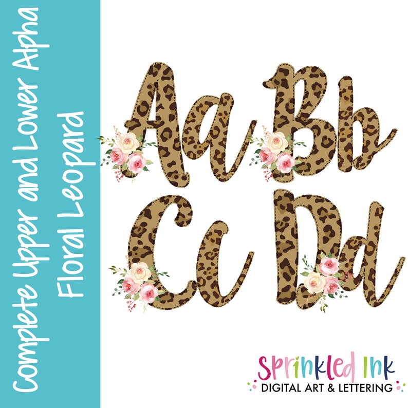 Watercolor PNG Leopard Floral Faux Applique Alpha Set Digital - Etsy