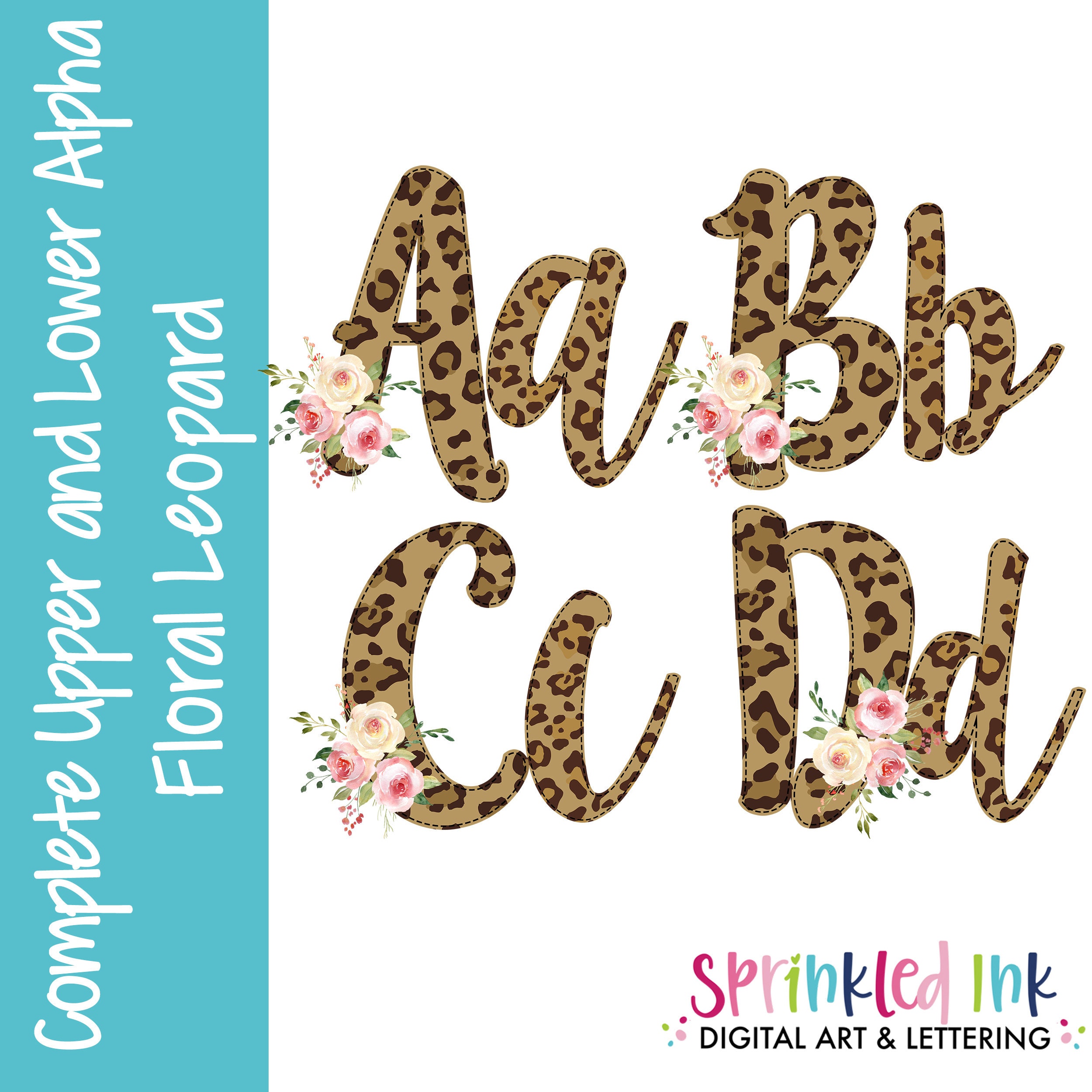 Watercolor PNG Leopard Floral Faux Applique Alpha Set Digital | Etsy