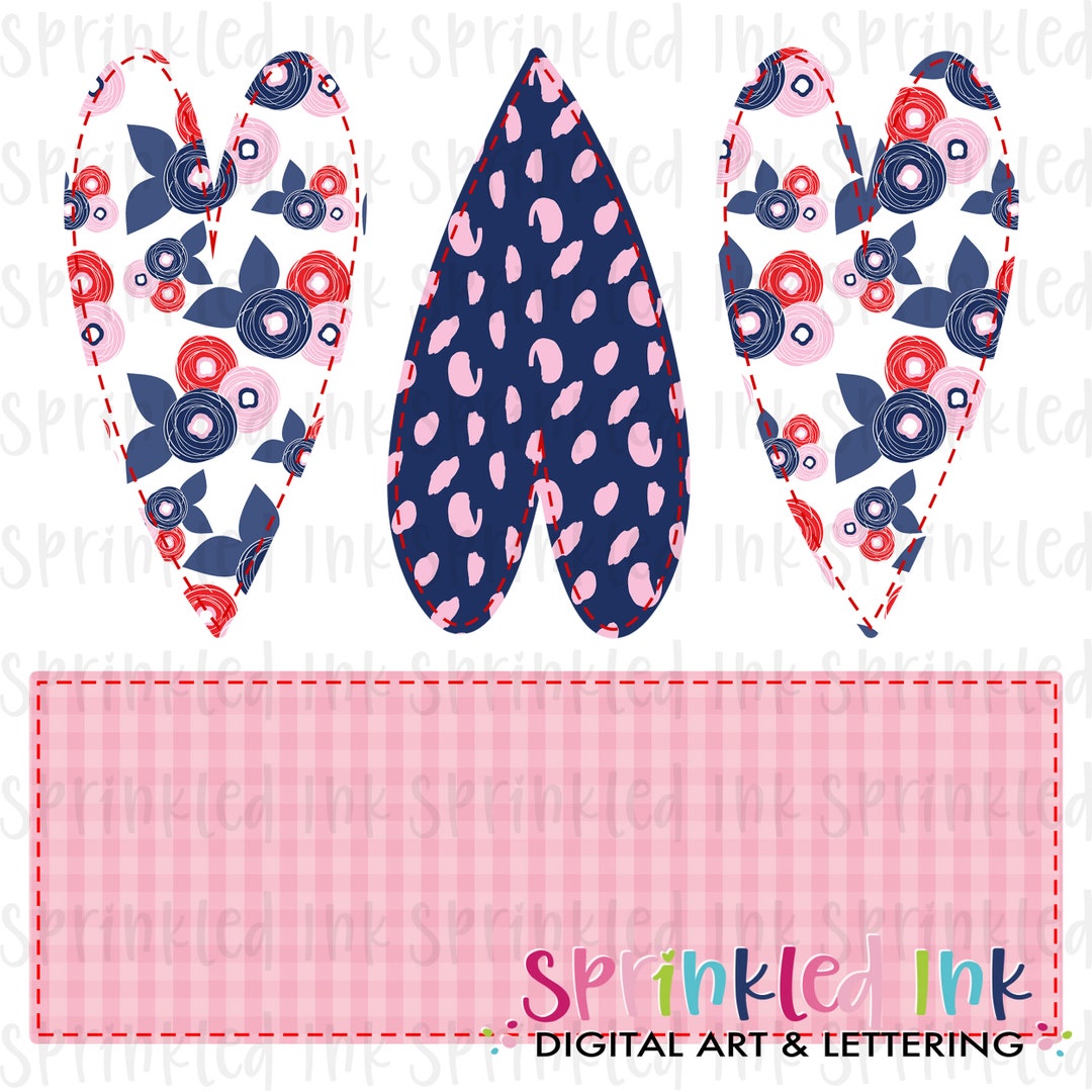 Watercolor PNG Faux Applique Floral Heart Trio With Nameplate Download ...