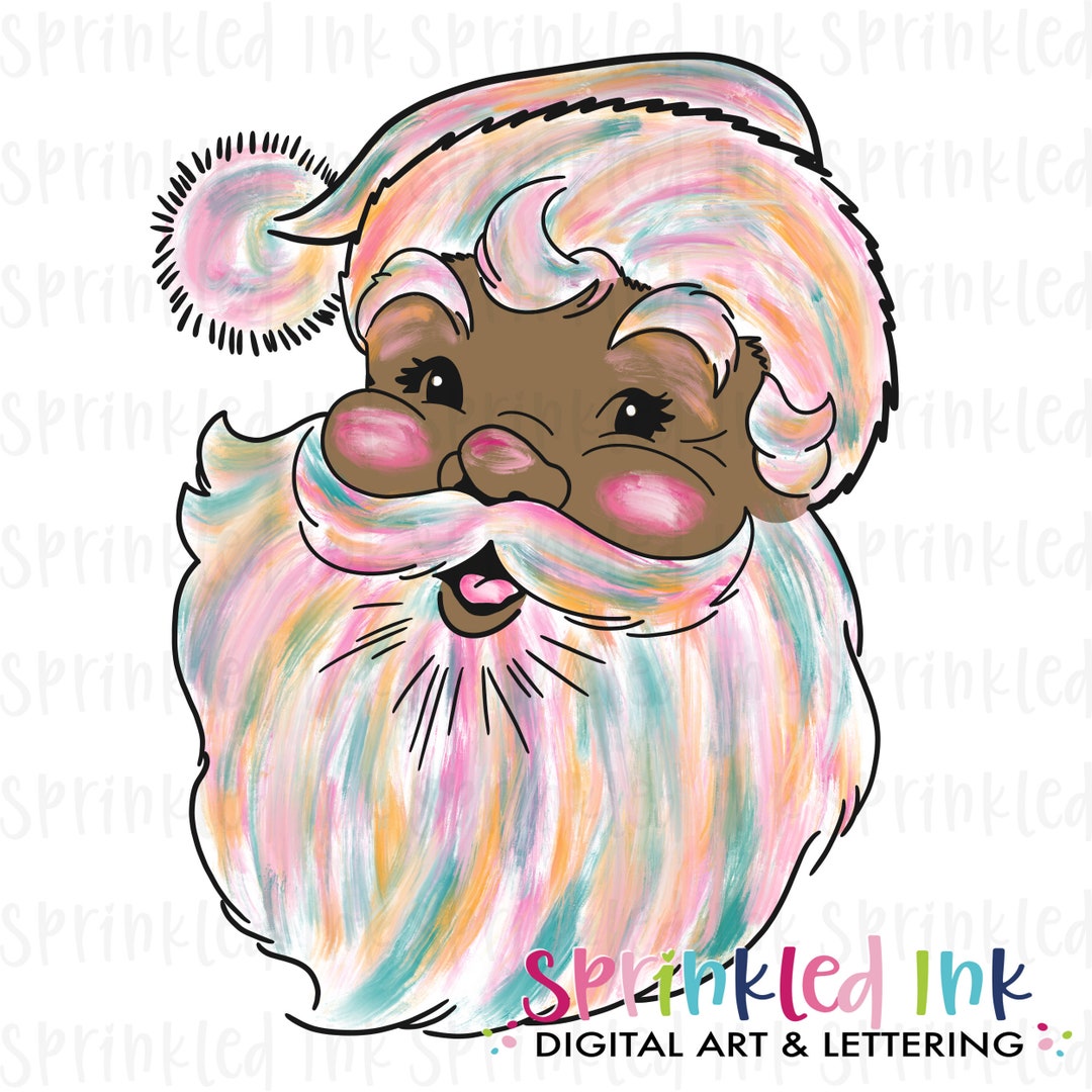 Watercolor PNG Vintage Abstract Darker Skin Tone Santa Download File - Etsy