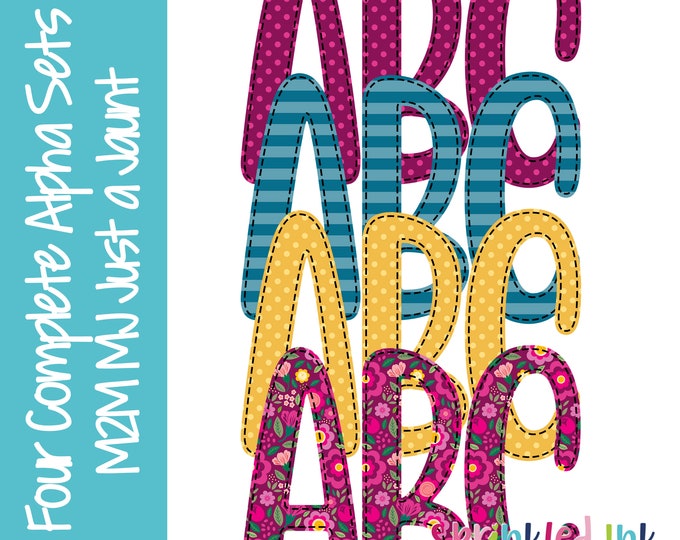 Watercolor PNG Matilda Jane Inspired 4 Pattern Faux Applique Alpha Set ...