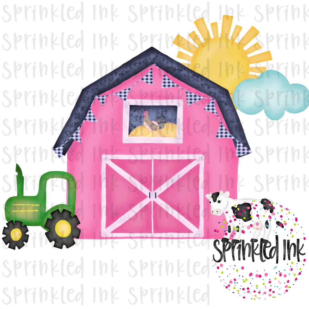 Watercolor PNG Pink Barn Farm Download File - Etsy