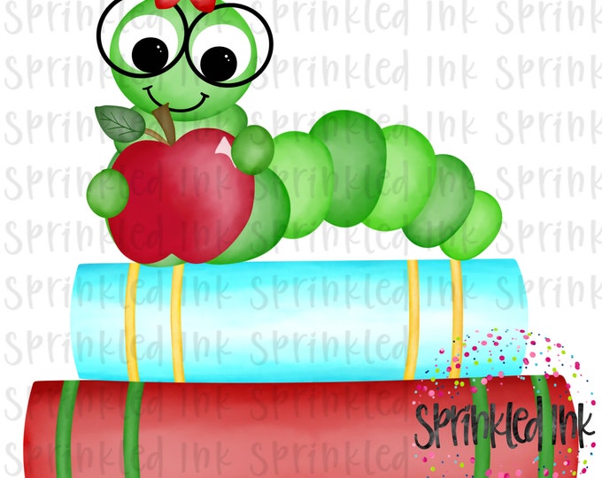 Watercolor PNG Bookworm Girl on Books Digital Download File - Etsy